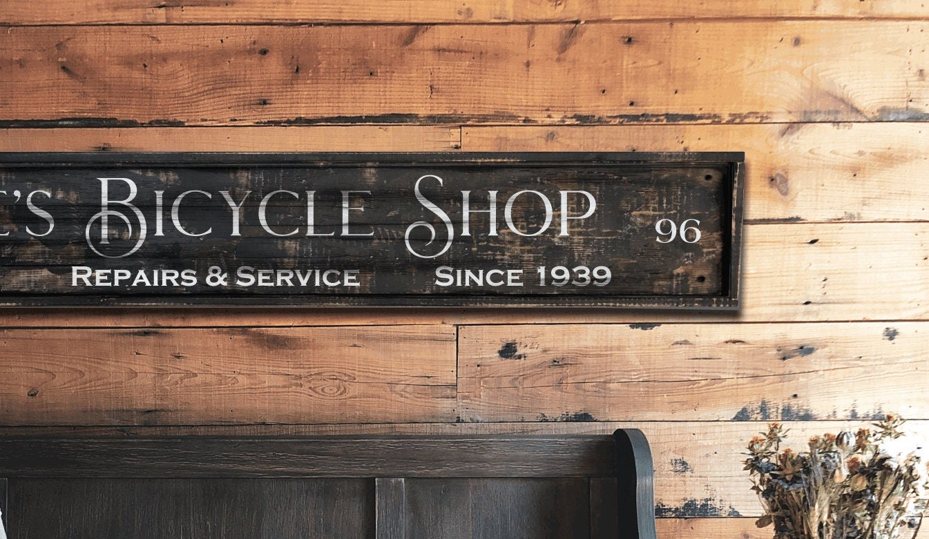 Bicycle Shop Sign Rustic Distressed and Framed Can Be - Etsy