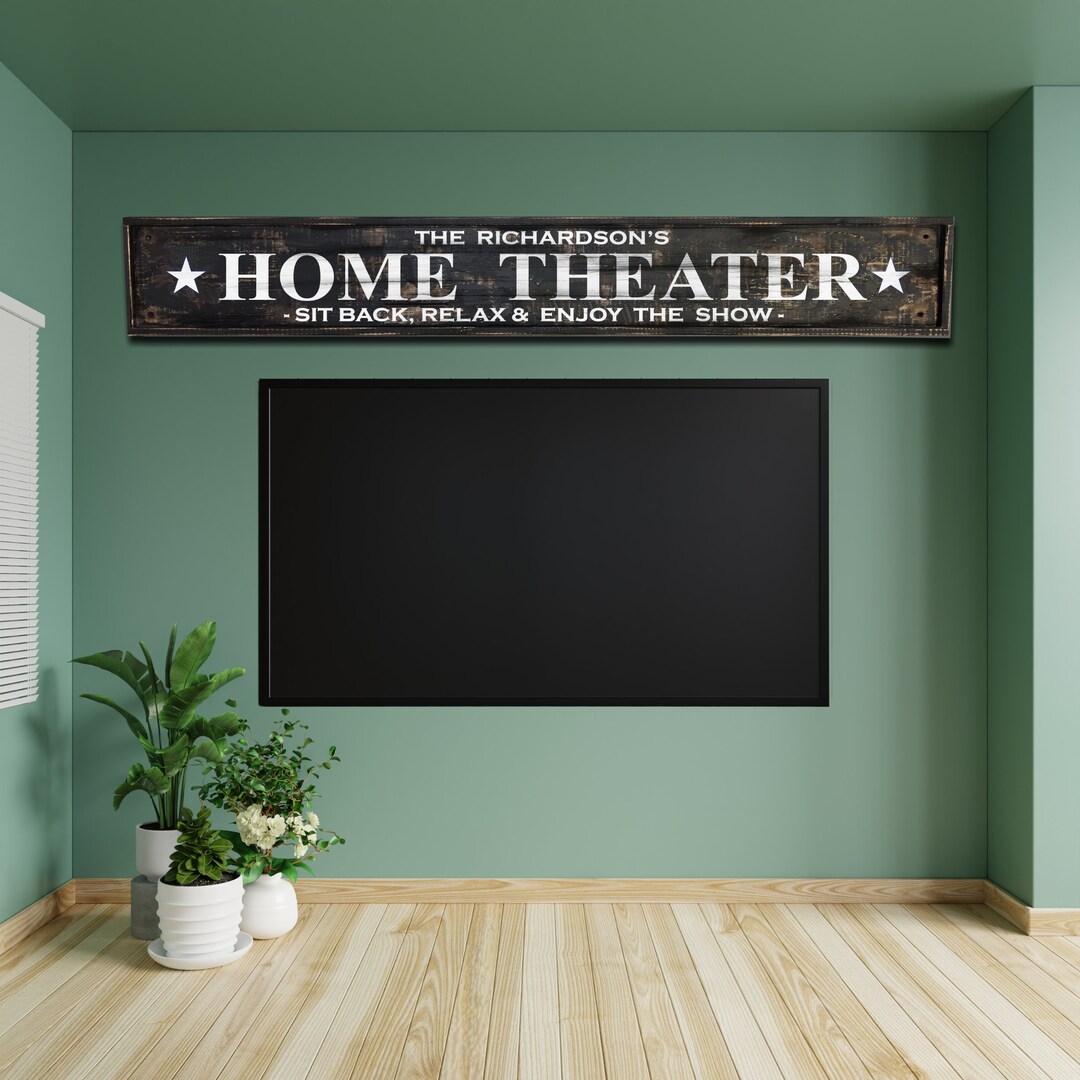 Custom Home Theater Personalized Family Last Name Rustic Wooden Framed ...