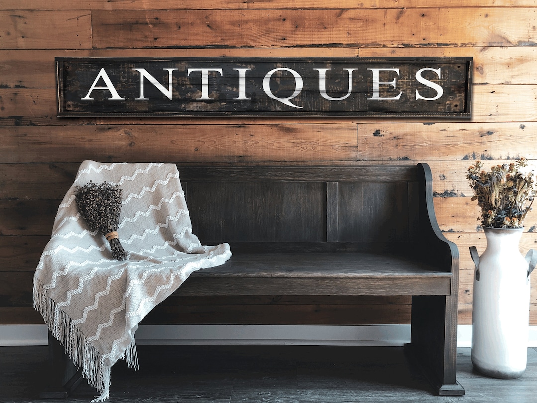 Rustic Antiques Sign, Handmade Distressed Wood, Farmhouse Decor - Etsy