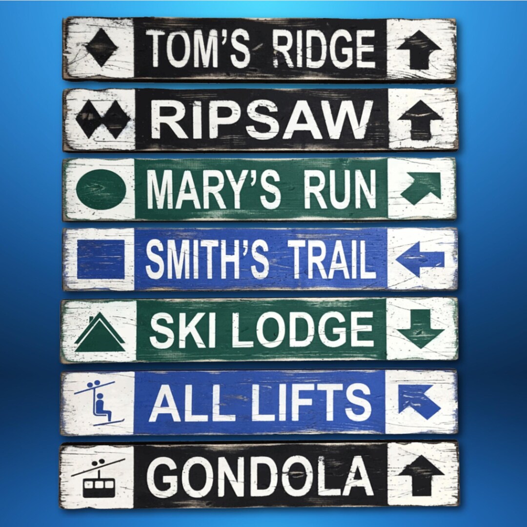 Ski Trail Signs Custom Handmade, Rustic Wooden Hanging Wall Decor Sign ...