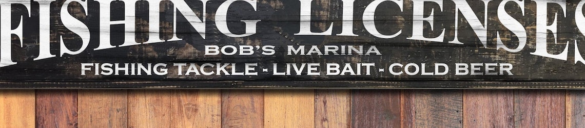 Personalized Fishing Licenses Sign, Rustic Framed Wood, Man Cave Decor ...