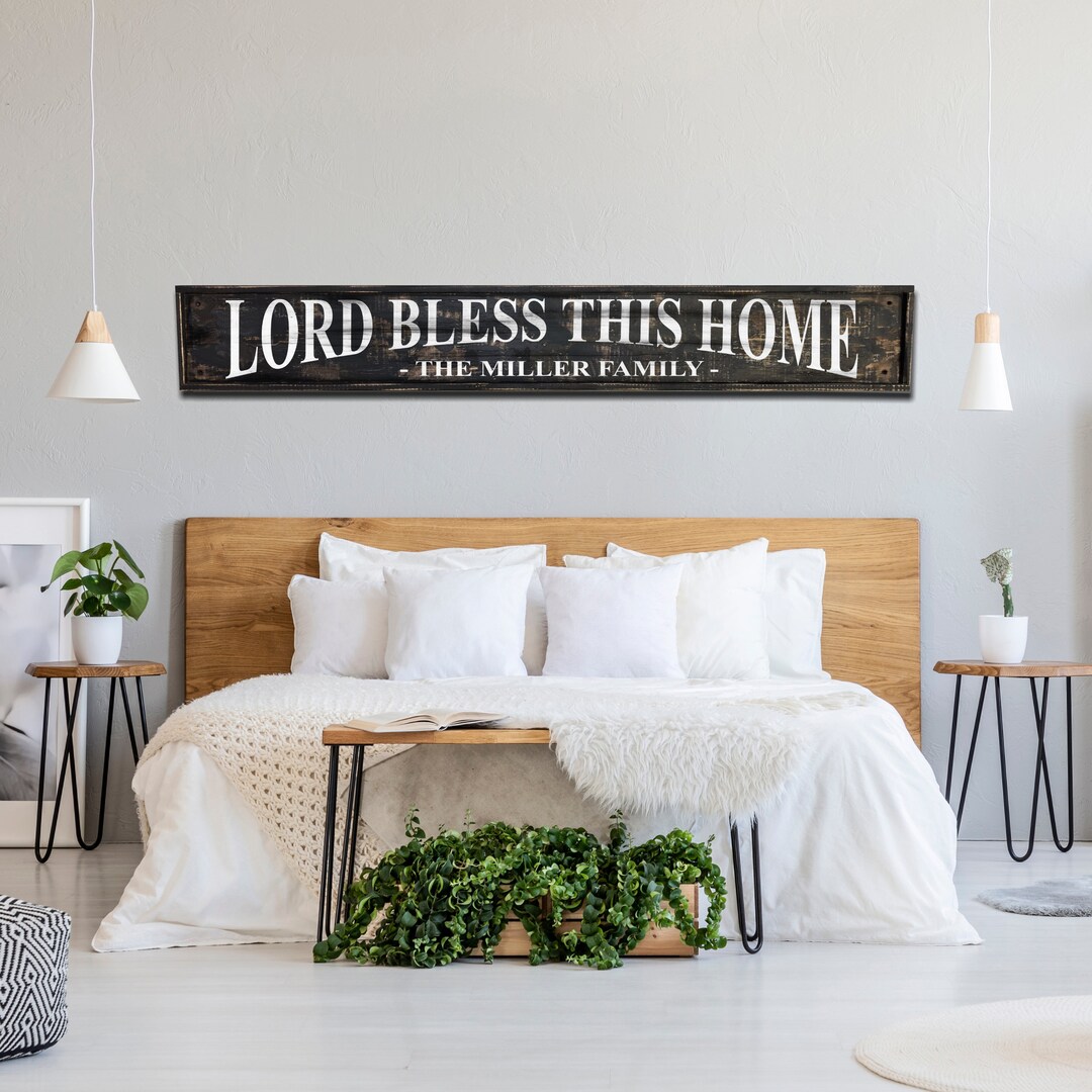 Custom Lord Bless This Home Personalized Family Last Name Rustic Wooden ...