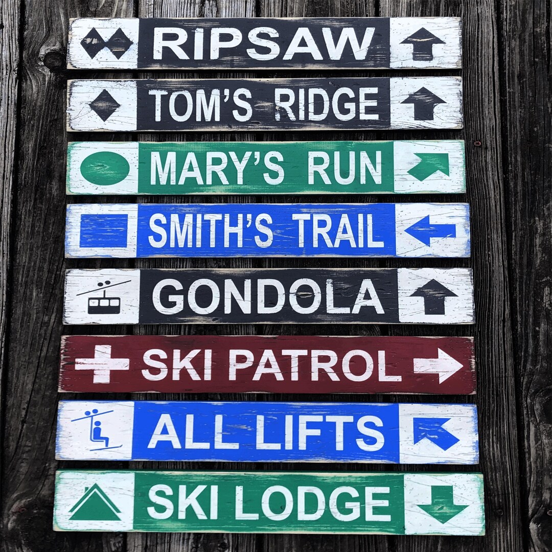 Ski Trail Signs Custom Handmade, Rustic Wooden Hanging Wall Decor Sign ...