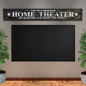 Custom Home Theater Personalized Family Last Name Rustic Wooden Framed ...