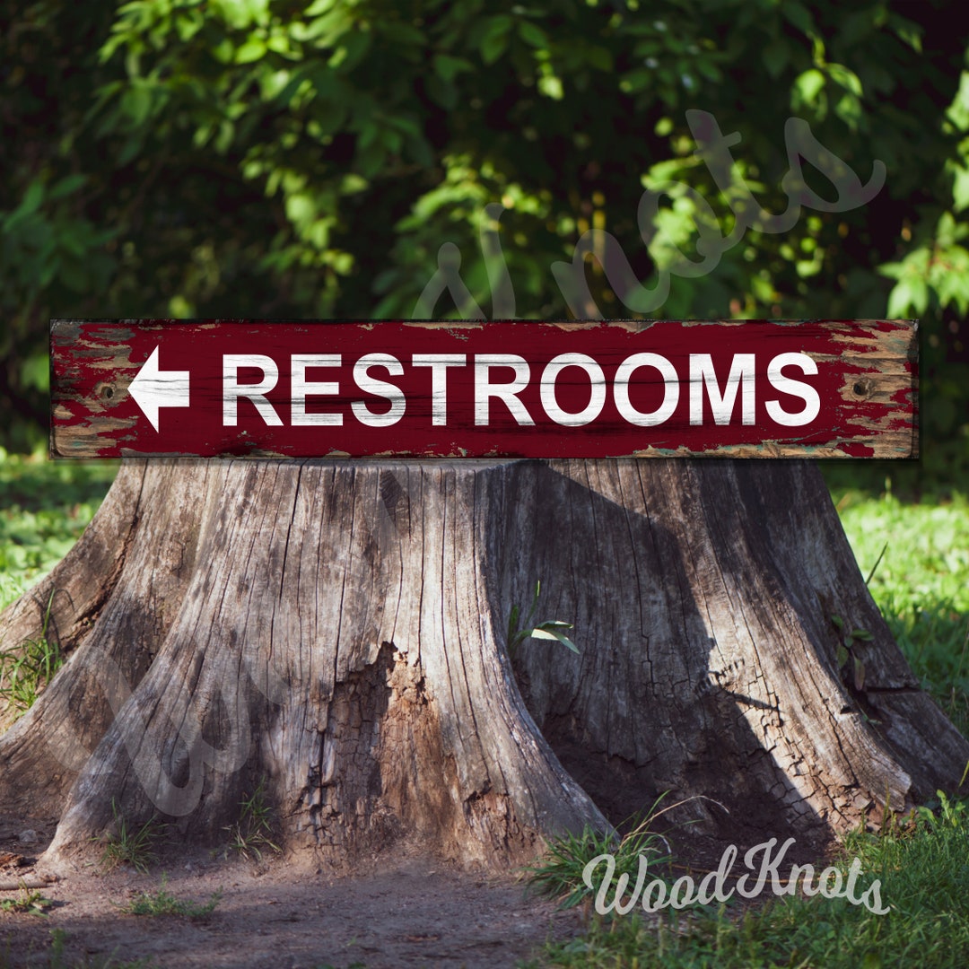 Restrooms Sign, Handmade Painted Rustic Wooden Wall Decoration for Home ...