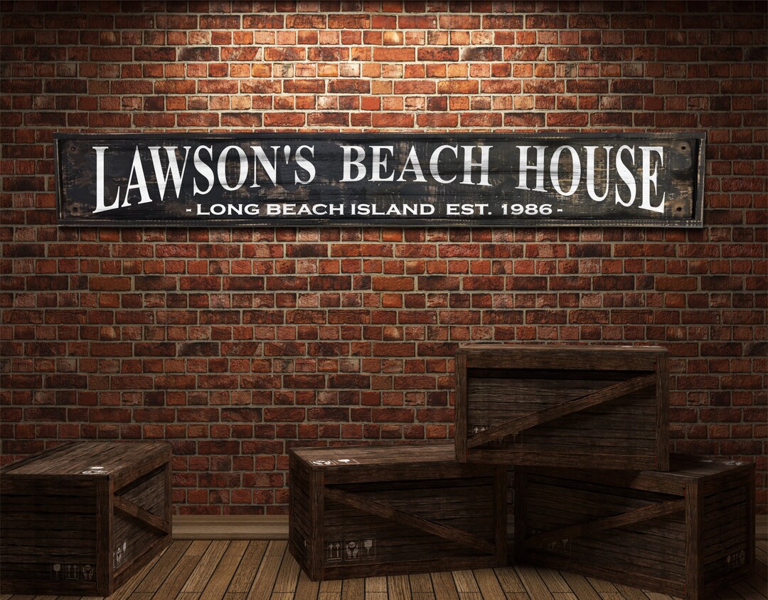 Custom Beach House Personalized Location City State Established Rustic ...