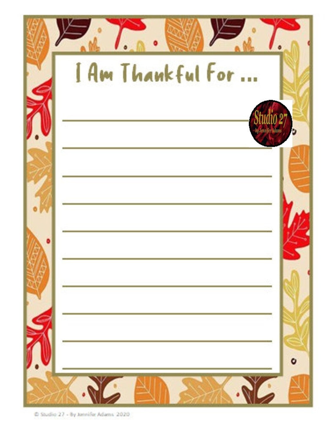Thanksgiving Survey INSTANT DOWNLOAD Printable I Am Thankful for ...