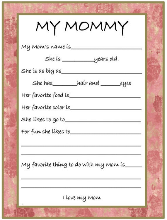 My Mommy Survey INSTANT DOWNLOAD Printable | Etsy