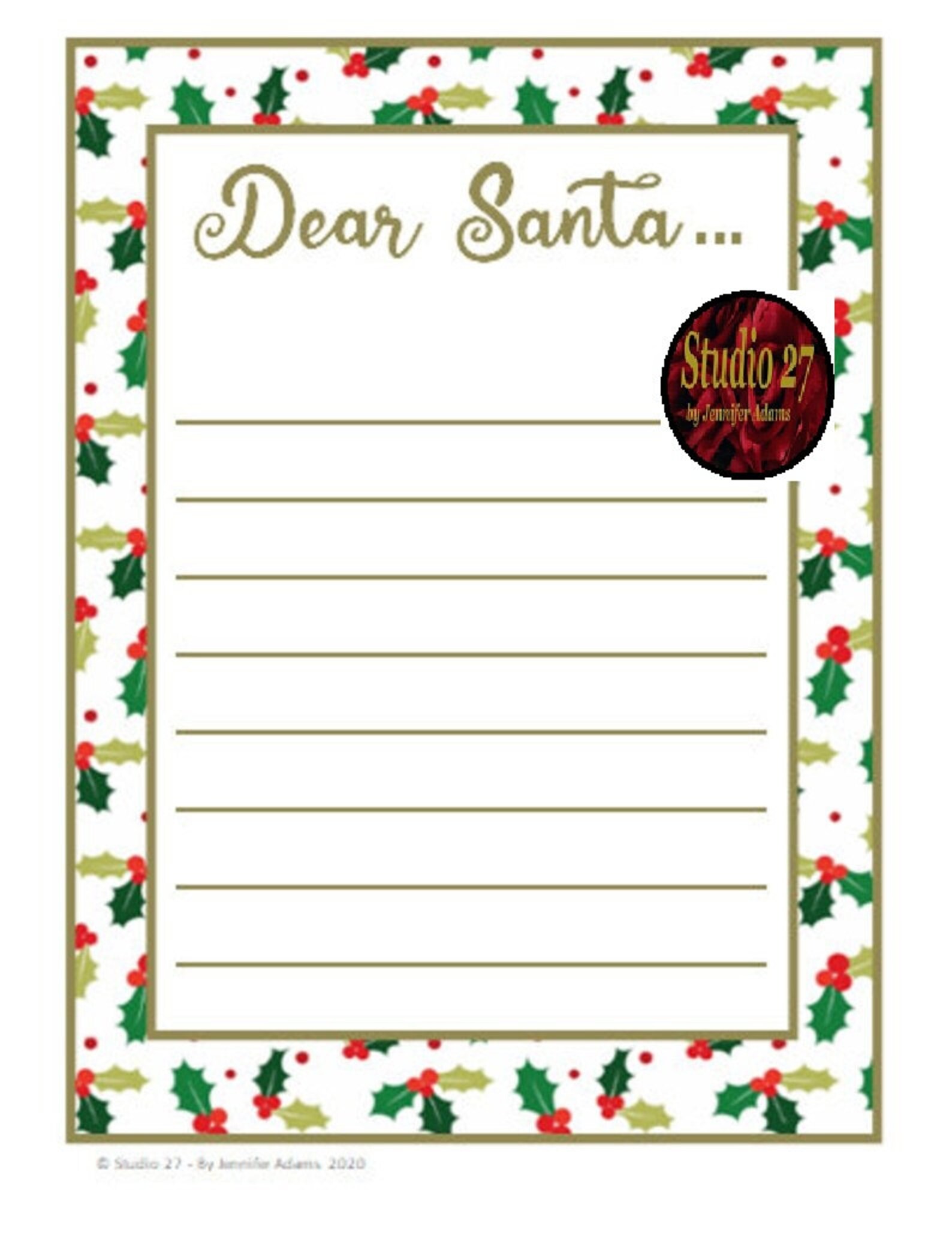 Christmas List INSTANT DOWNLOAD Printable Dear Santa Letter to Santa ...