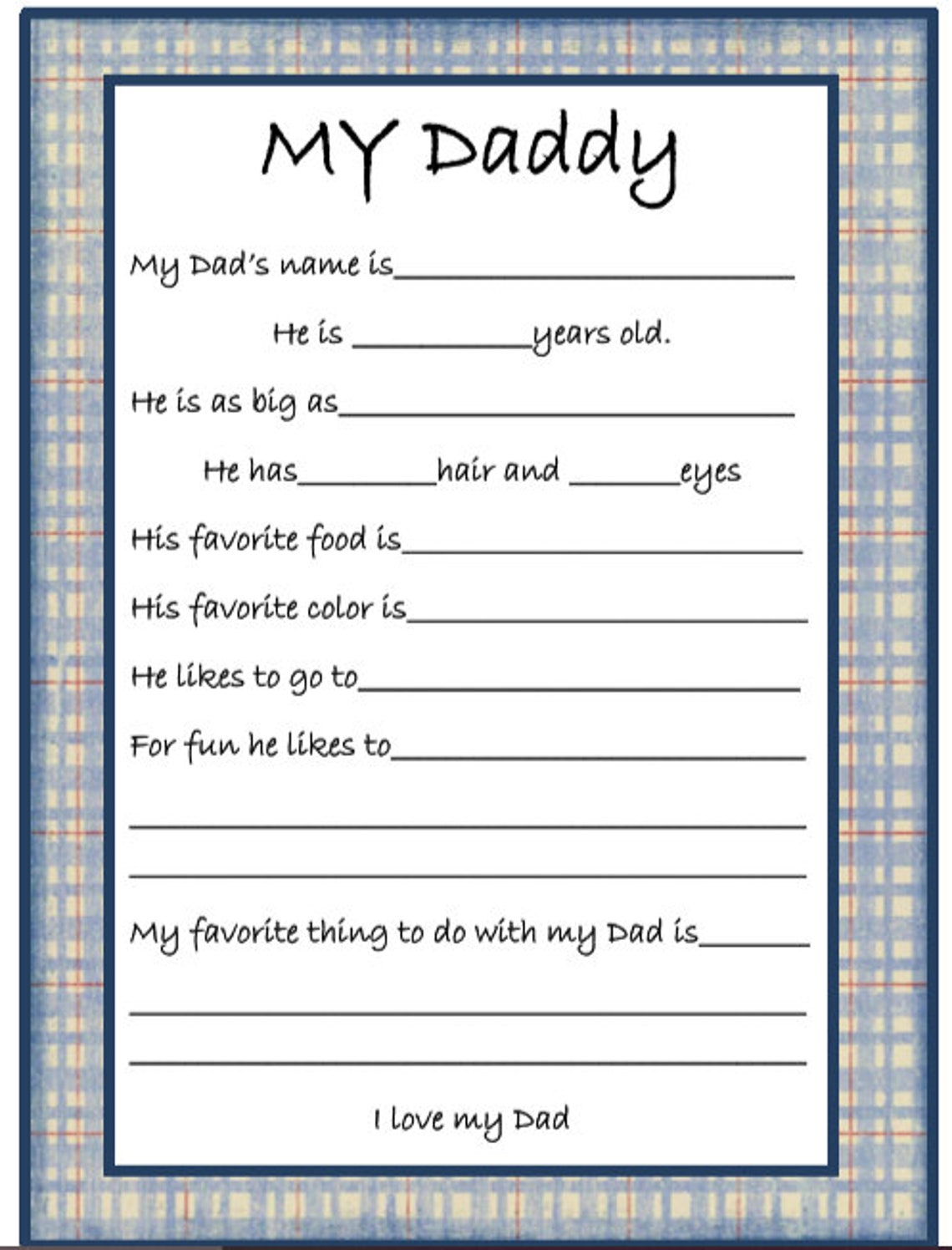 My Daddy Survey - INSTANT DOWNLOAD - Printable - Etsy
