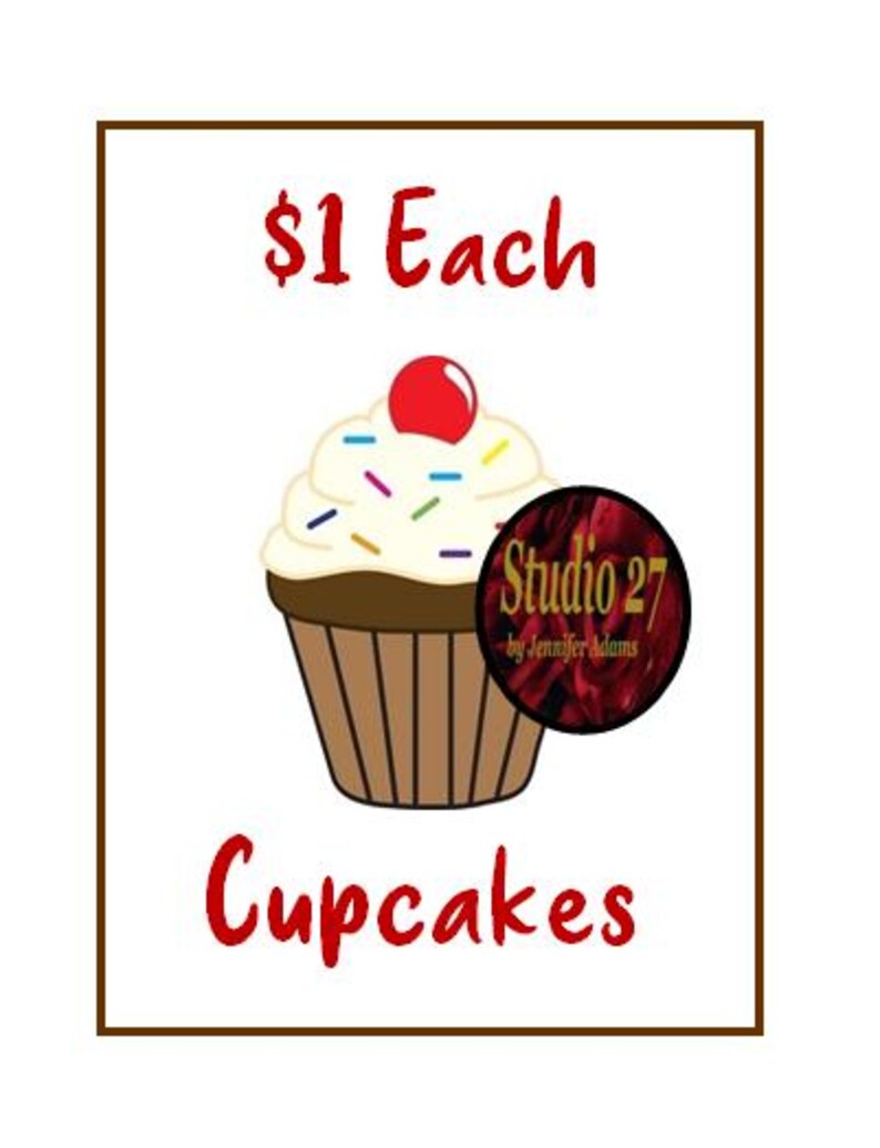 Bakery Art INSTANT DOWNLOAD - Printable - 1 Dollar Each Cupcakes ...