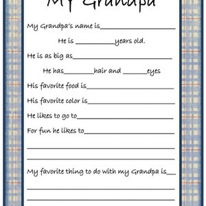 My Grandpa Survey - INSTANT DOWNLOAD - Printable - Etsy