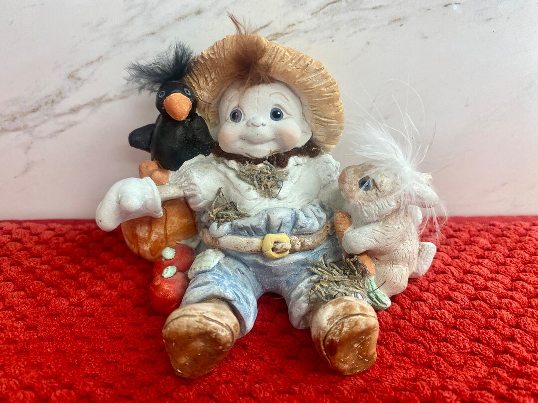 Dreamsicle Scarecrow Boy W/rabbit & Crow - Etsy