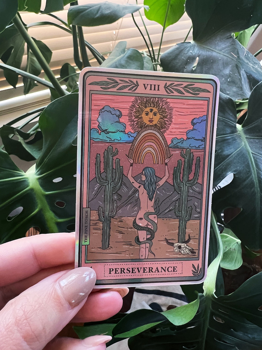 Perseverance Tarot Card Holographic Sticker, the Moon Snake Tarot Card ...