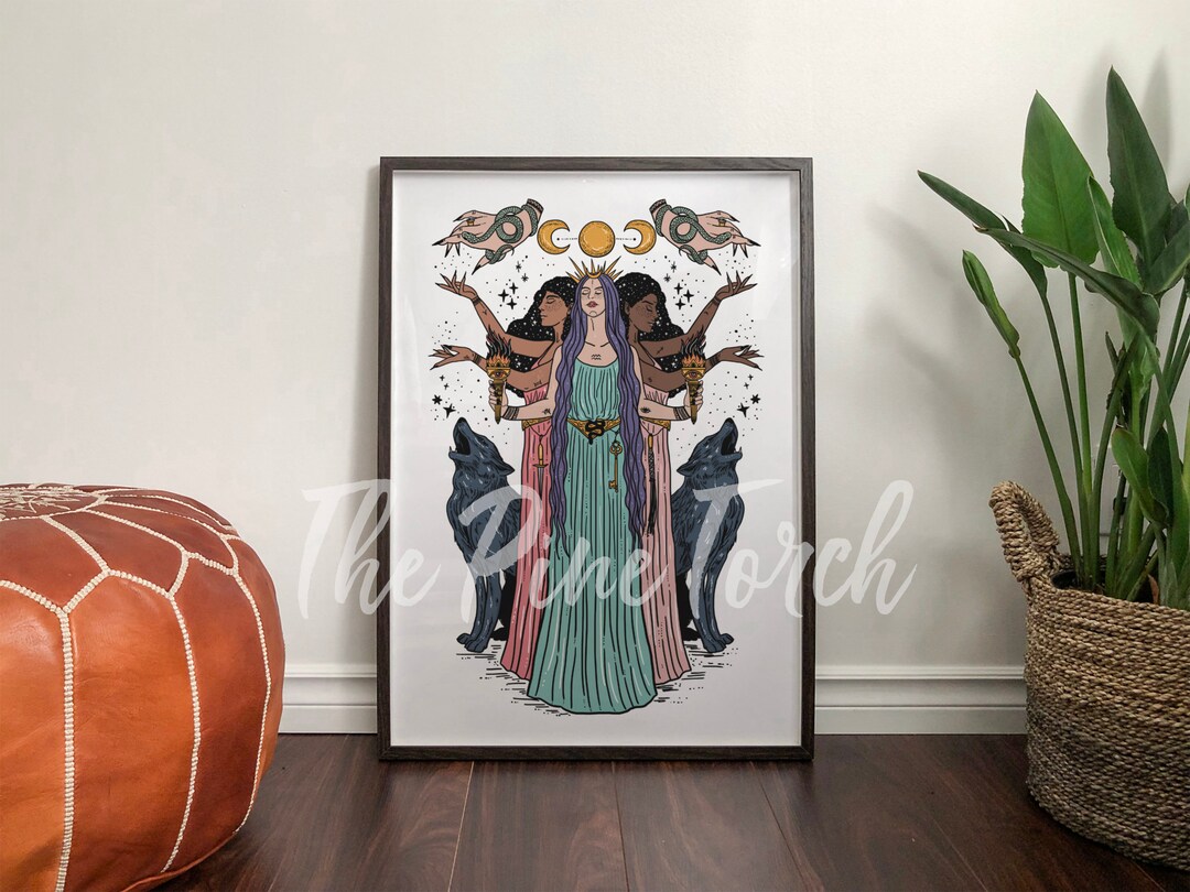 Hecate Framed Print, Hekate Goddess Card Poster, Triple Moon Goddess ...