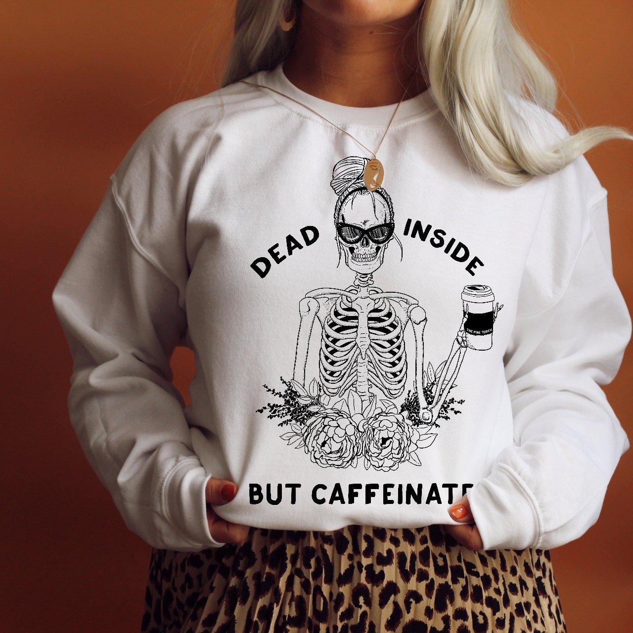 Dead Inside Coffee Skeleton Coffee Pullover, Dead Inside but ...