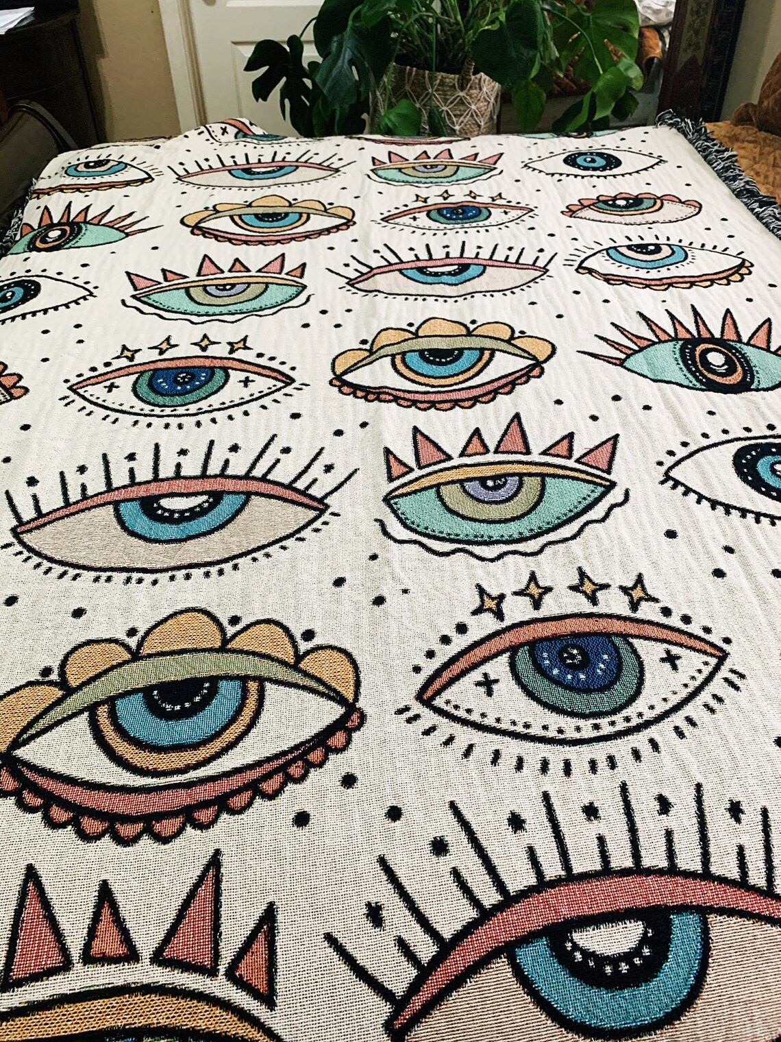 Evil Eye Woven Throw Blanket Evil Eye Pattern Woven Throw | Etsy