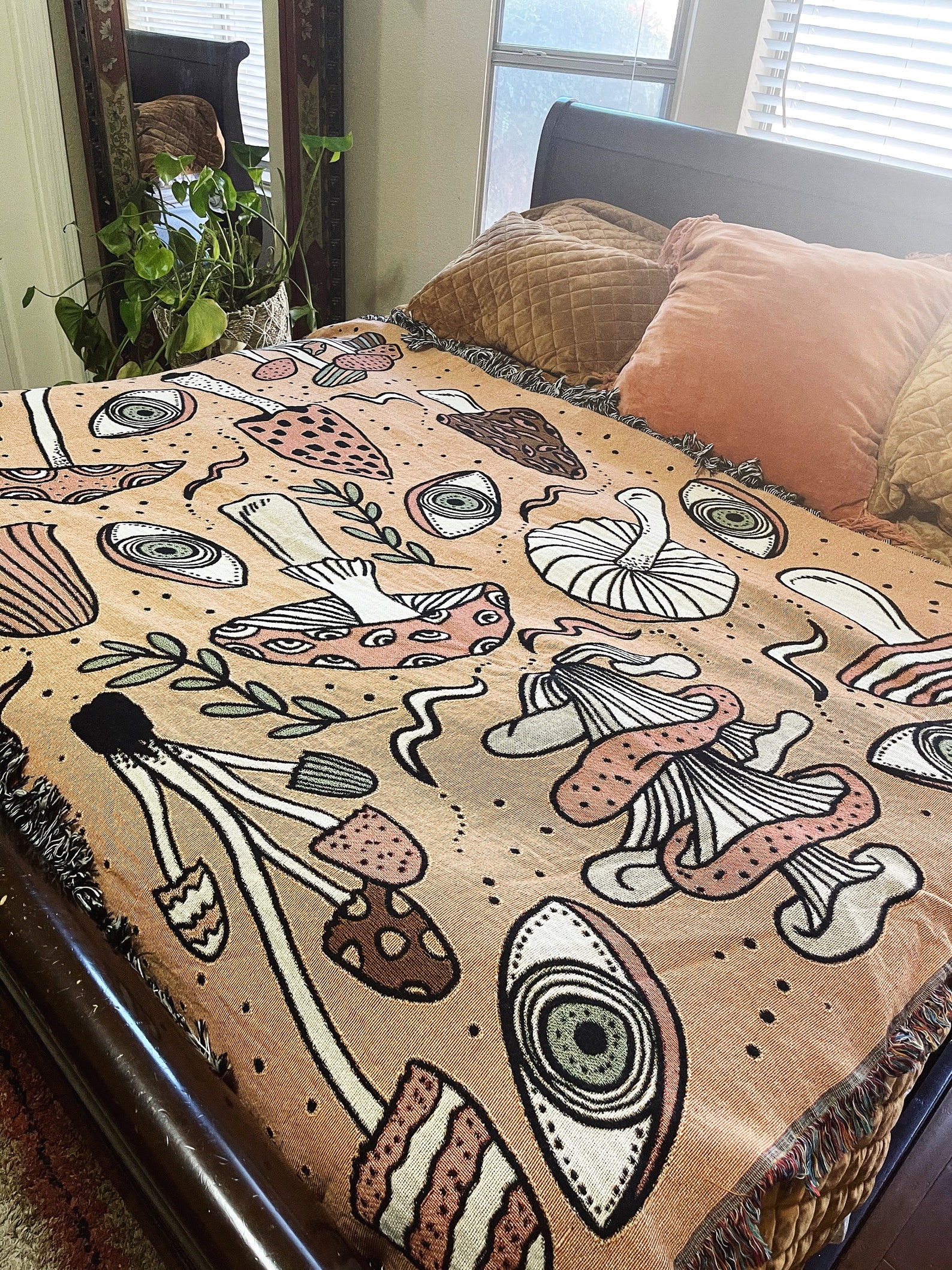 Retro Mushrooms Fungi Woven Throw Blanket Psychedelic - Etsy