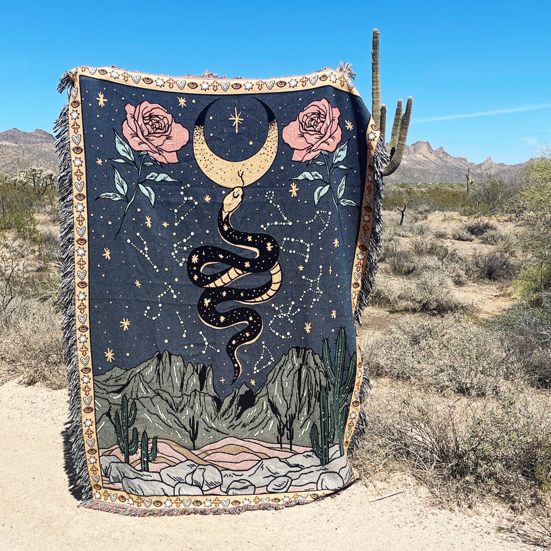 Mystical Desert Succulent Skull Cactus Snake Throw Blanket, Gothic ...