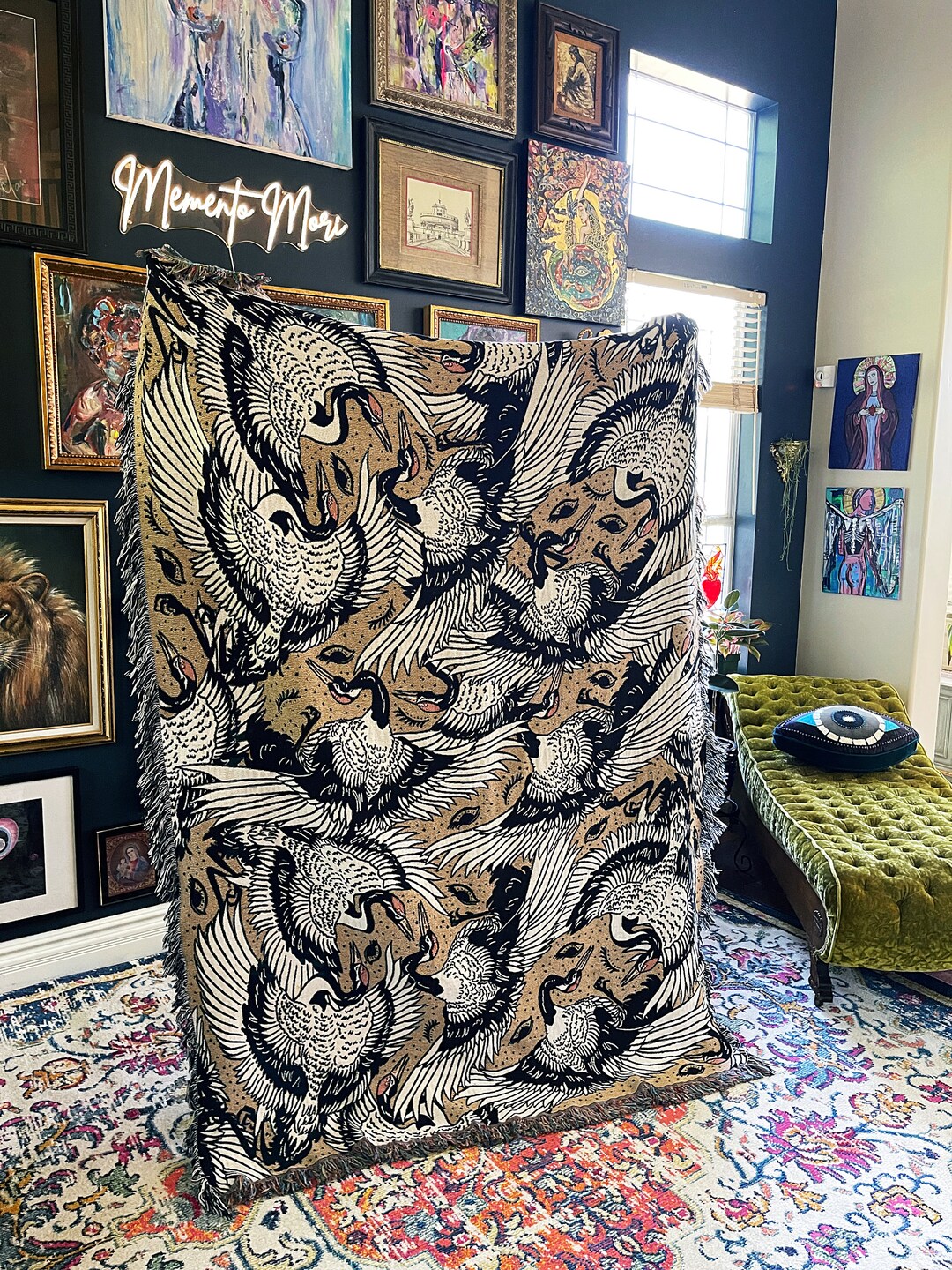 Crane Bird Pattern Throw Blanket, Cranes Pattern Blanket, Bird Pattern ...