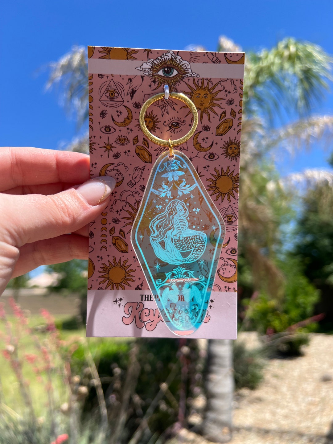 Skeleton Mermaid Holographic Hotel Keychain, Skeleton Mermaid Keyring ...