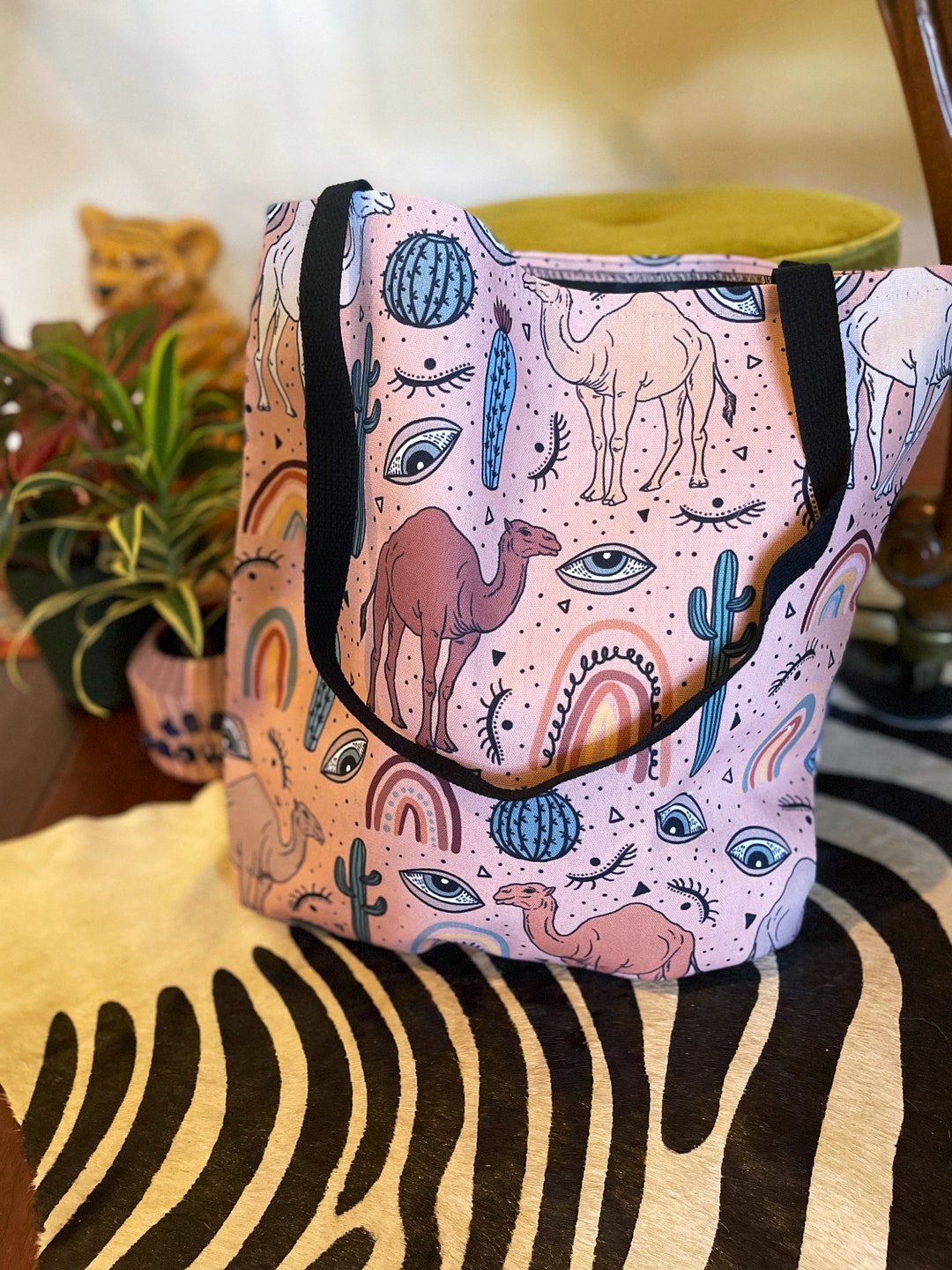 Camel Rainbow Pattern Tote Bag, Camel Rainbow Theme Grocery Bag, Camel ...