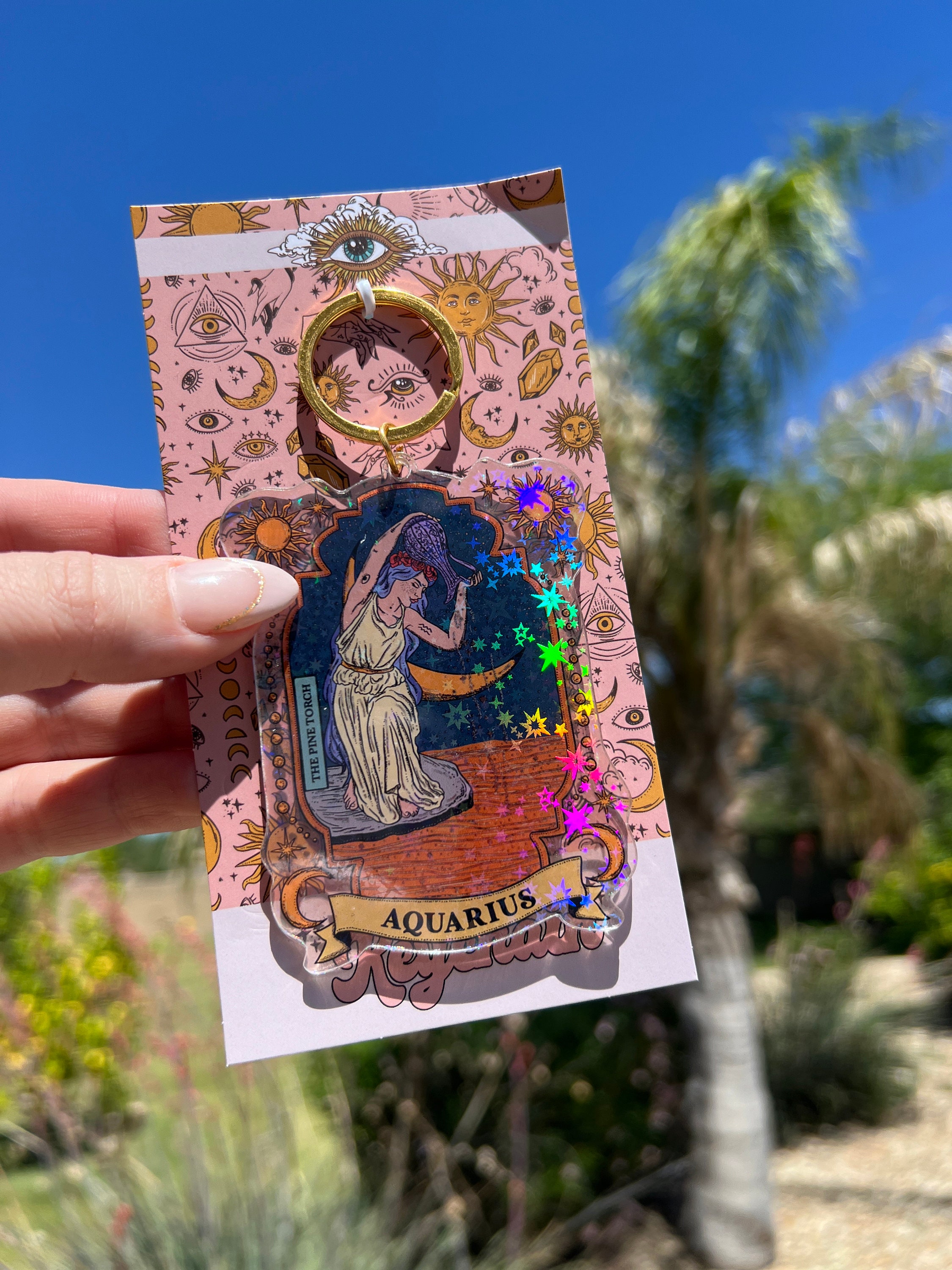 Aquarius Zodiac Holographic Keychain, Witchy Zodiac Gift, Aquarius ...