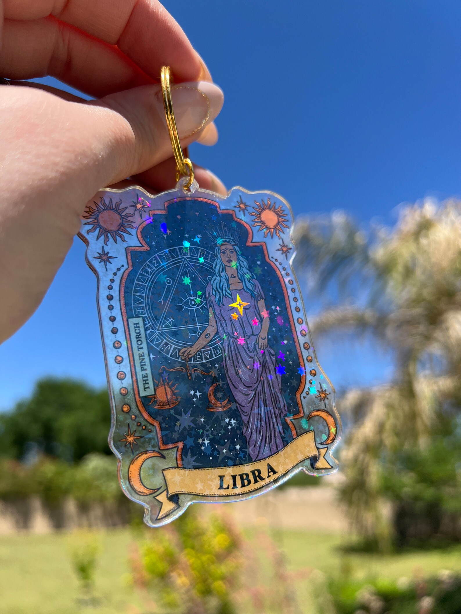 Libra Zodiac Holographic Keychain, Witchy Zodiac Gift, Libra Keychain ...
