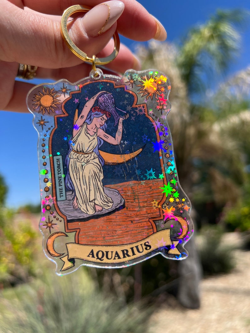 Aquarius Zodiac Holographic Keychain, Witchy Zodiac Gift, Aquarius ...