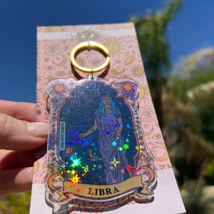 Libra Zodiac Holographic Keychain, Witchy Zodiac Gift, Libra Keychain ...