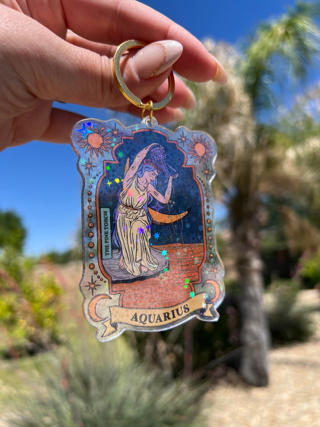 Aquarius Zodiac Holographic Keychain, Witchy Zodiac Gift, Aquarius ...