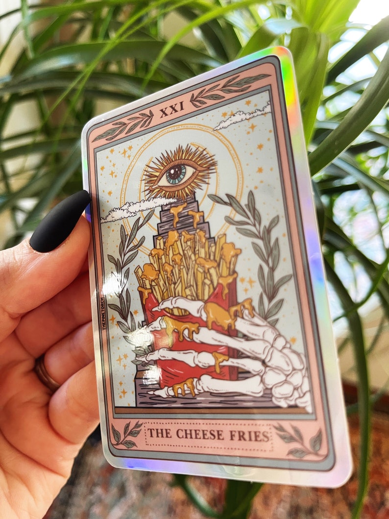 The Cheese Fries Tarot Card Holographic Sticker, Fries Tarot Card ...