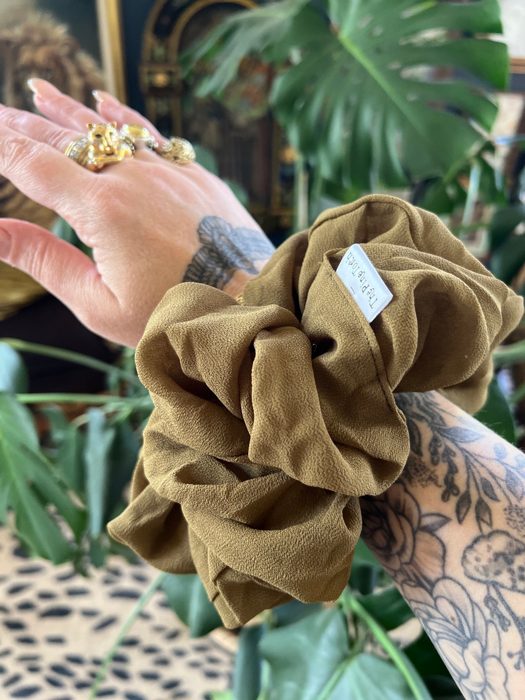 Olive Green Jumbo Scrunchie, Extra Large Fabric Hair Tie, XL Scrunchie ...