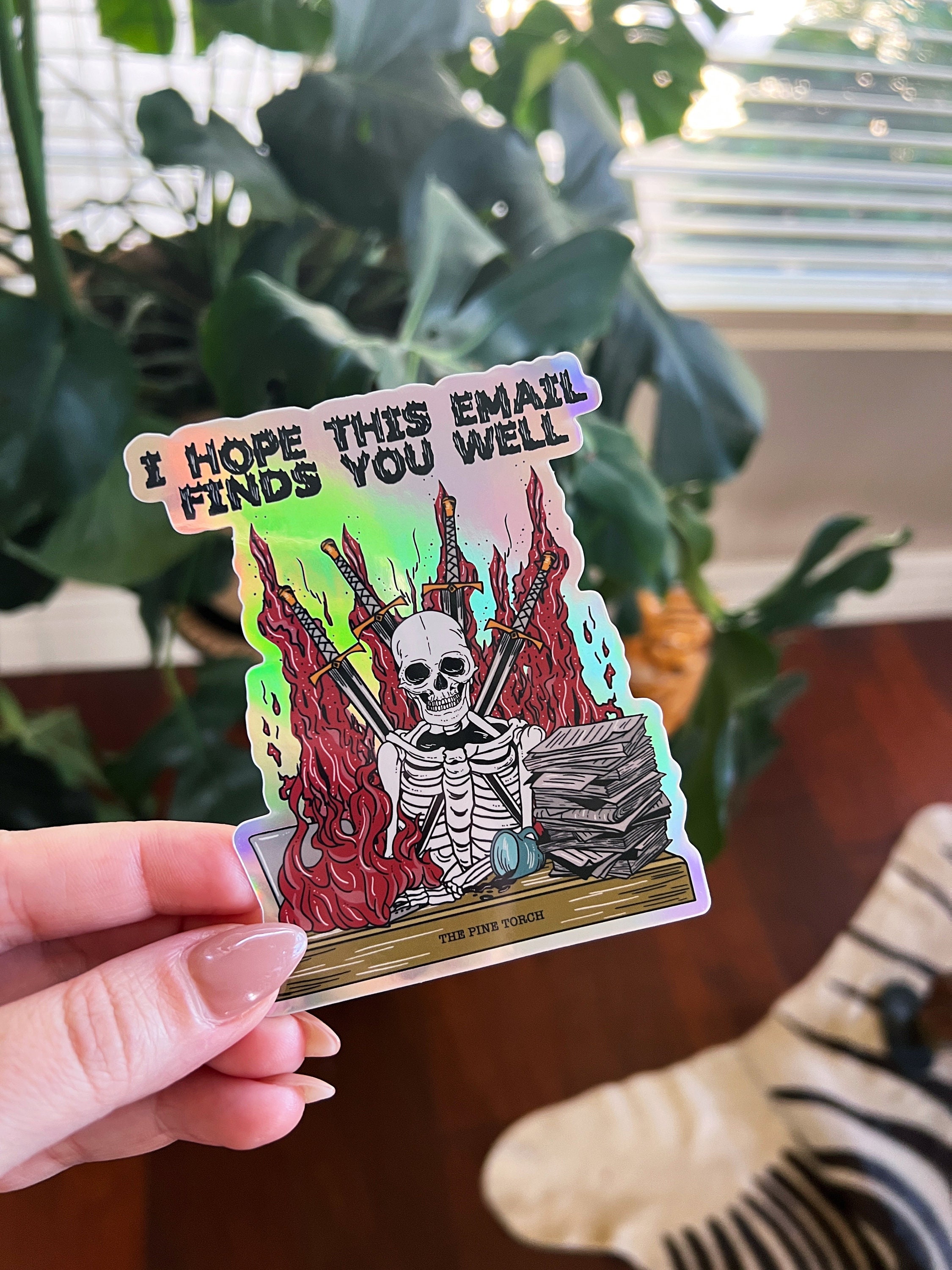 Hope Email Finds You Well Skeleton Holographic Sticker, Funny Work Life ...