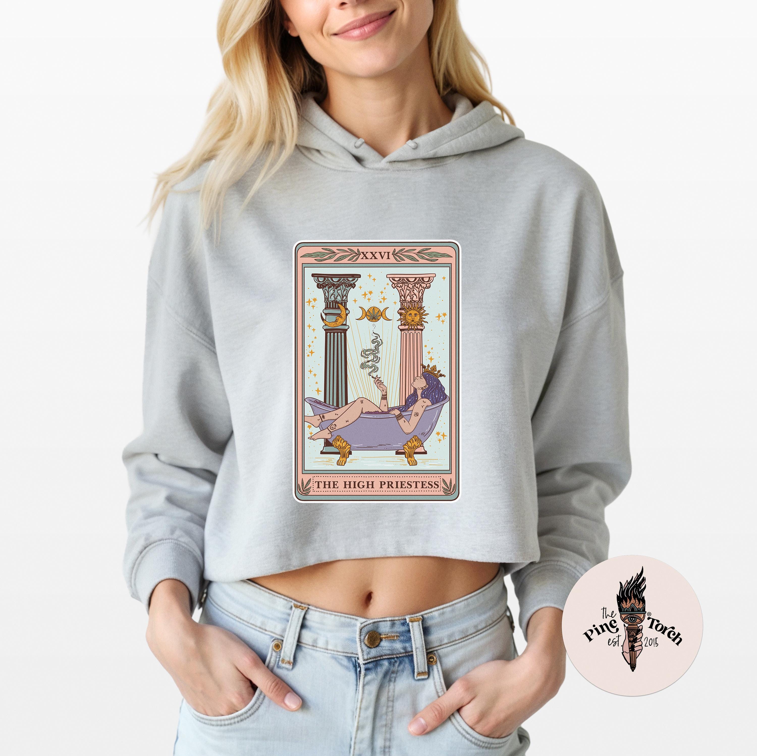 The High Priestess Tarot Card Skeleton Crop Hoodie, High Priestess Crop ...