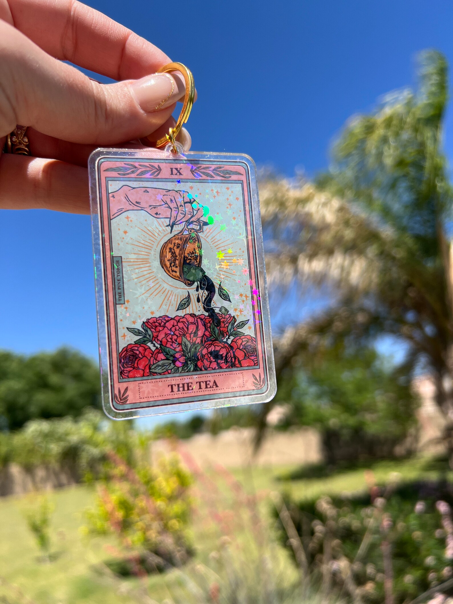 The Tea Tarot Card Holographic Keychain, Funny Tea Tarot Card Keychain ...