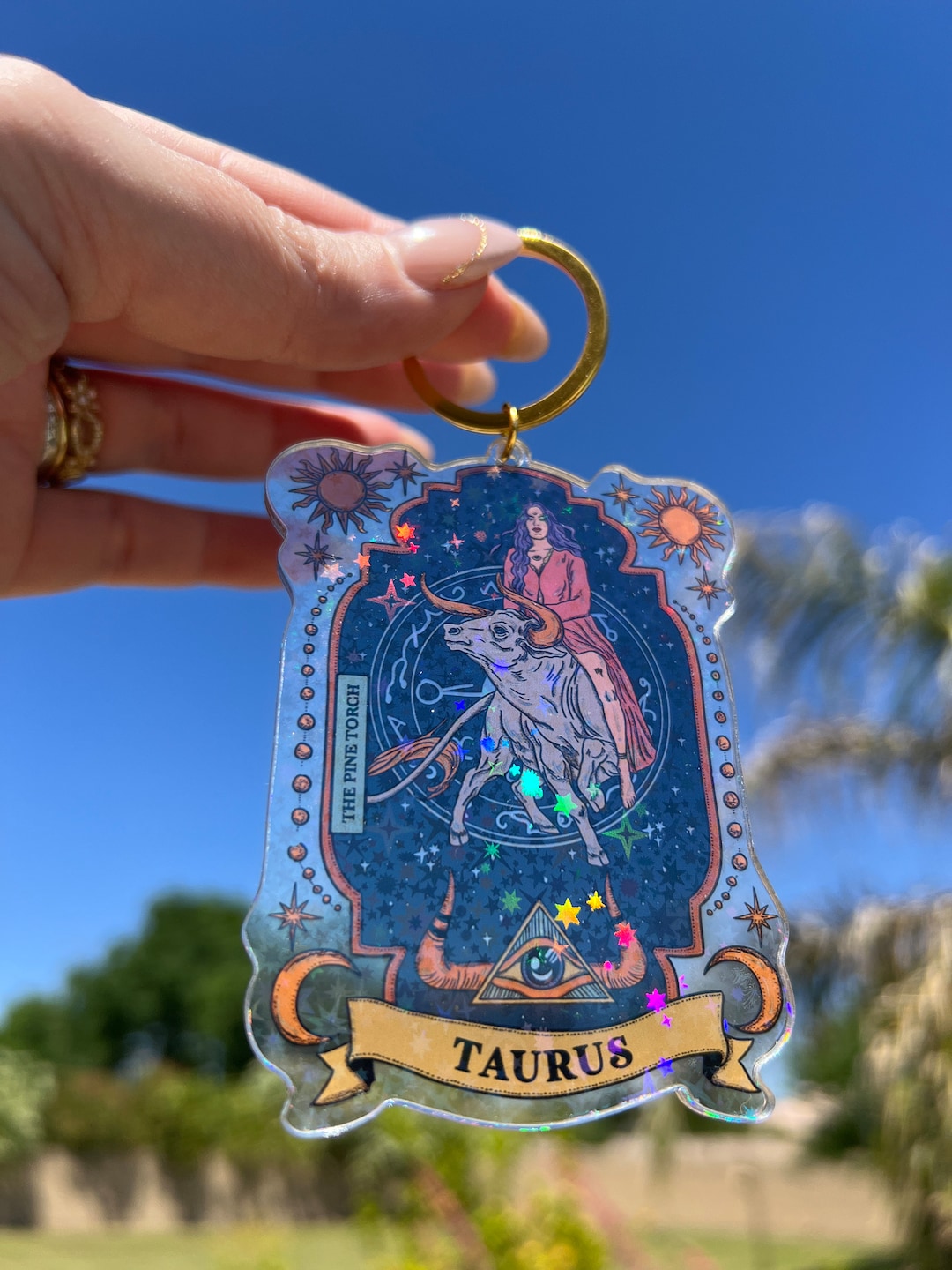 Taurus Zodiac Holographic Keychain, Witchy Zodiac Gift, Taurus Keychain ...