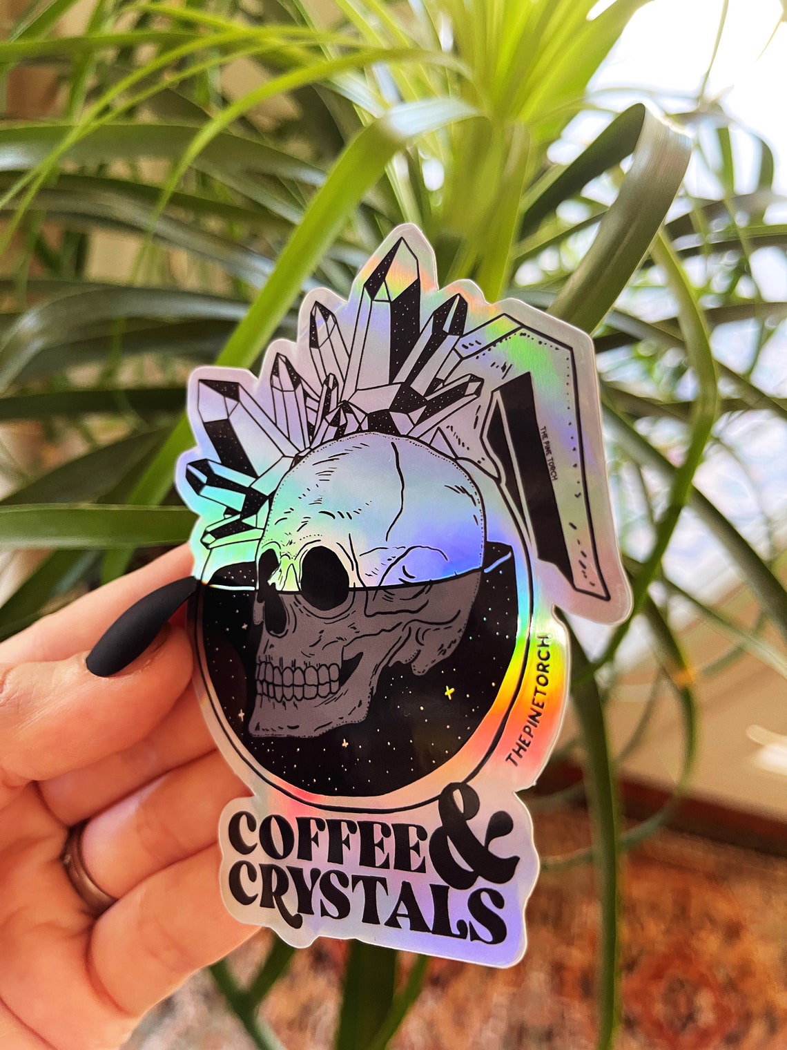 Coffee Crystals Skull Holographic Sticker, Coffee Skull Holographic ...