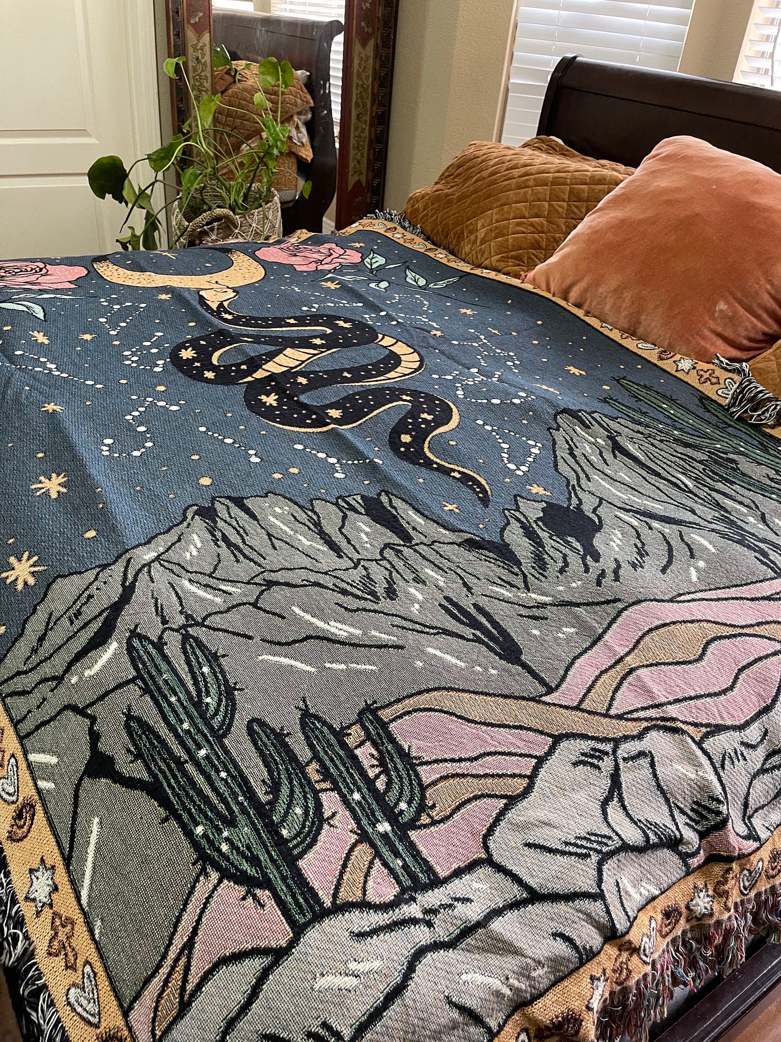 Mystical Desert Succulent Skull Cactus Snake Throw Blanket, Gothic ...