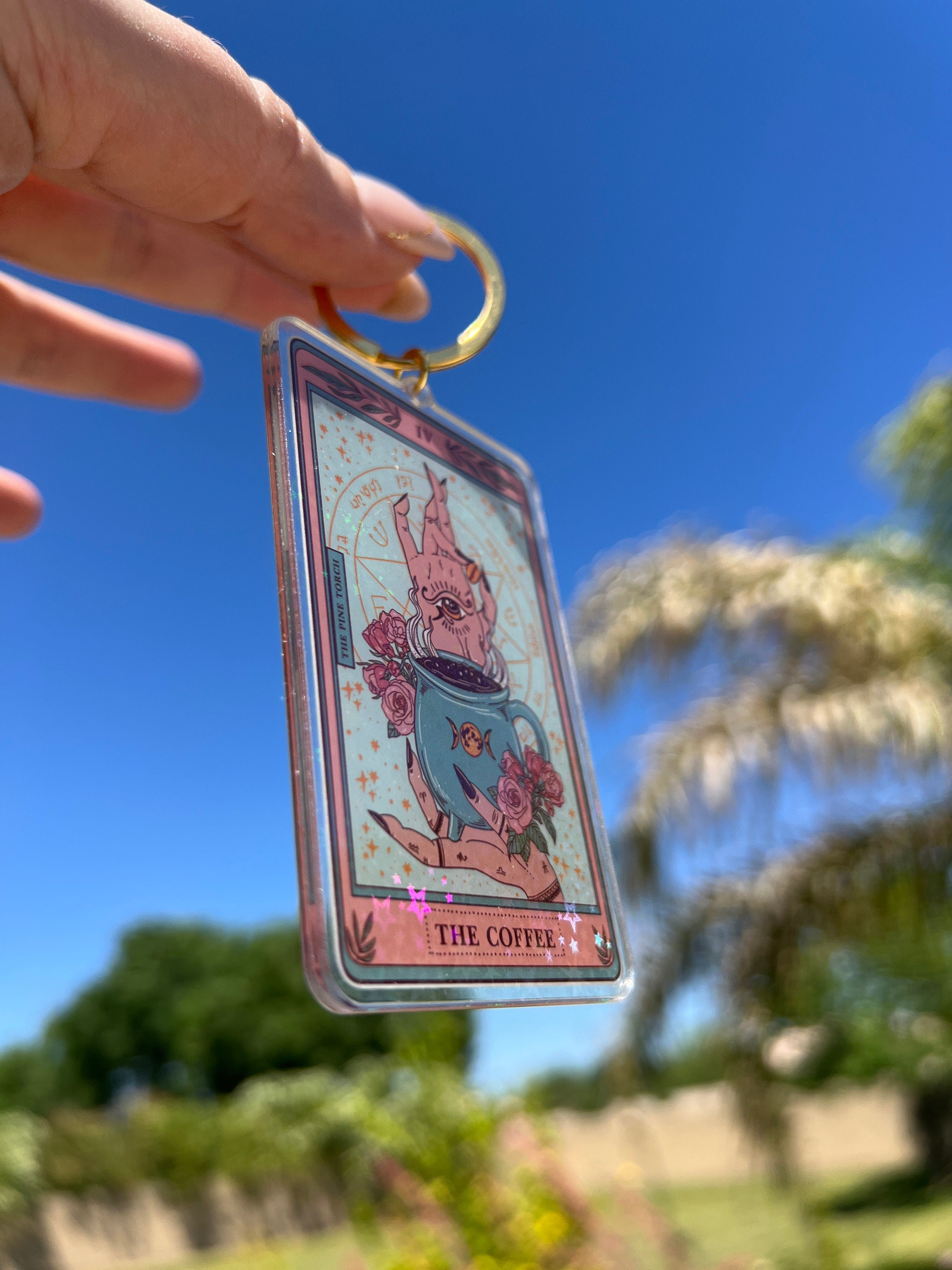 The Coffee Tarot Card Holographic Keychain, Witchy Coffee Tarot Card ...