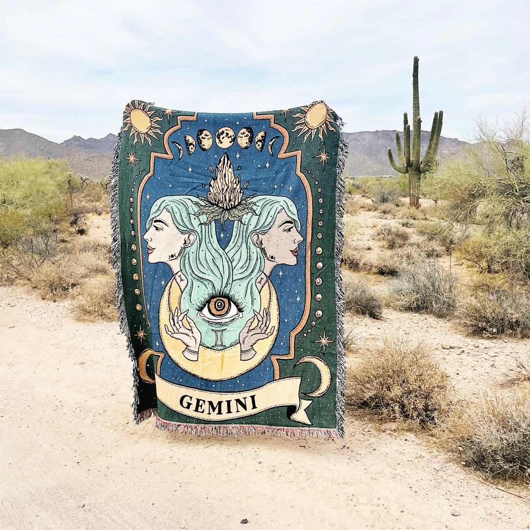 Gemini Zodiac Woven Fringe Blanket, Gemini Tapestry Blanket, Zodiac ...