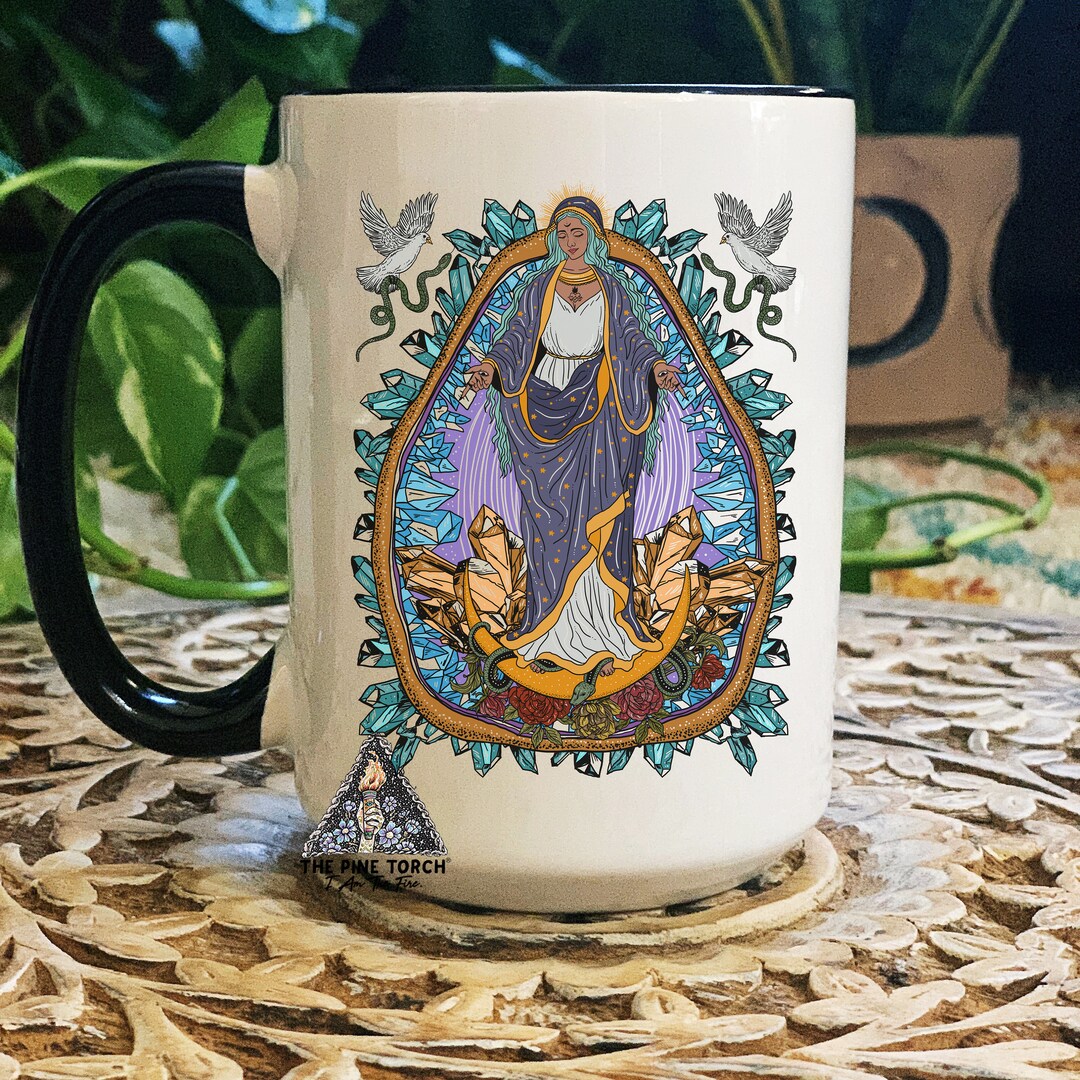 Virgin Mary Guadalupe Coffee Mug, Virgin Mary With Crystals Mug ...
