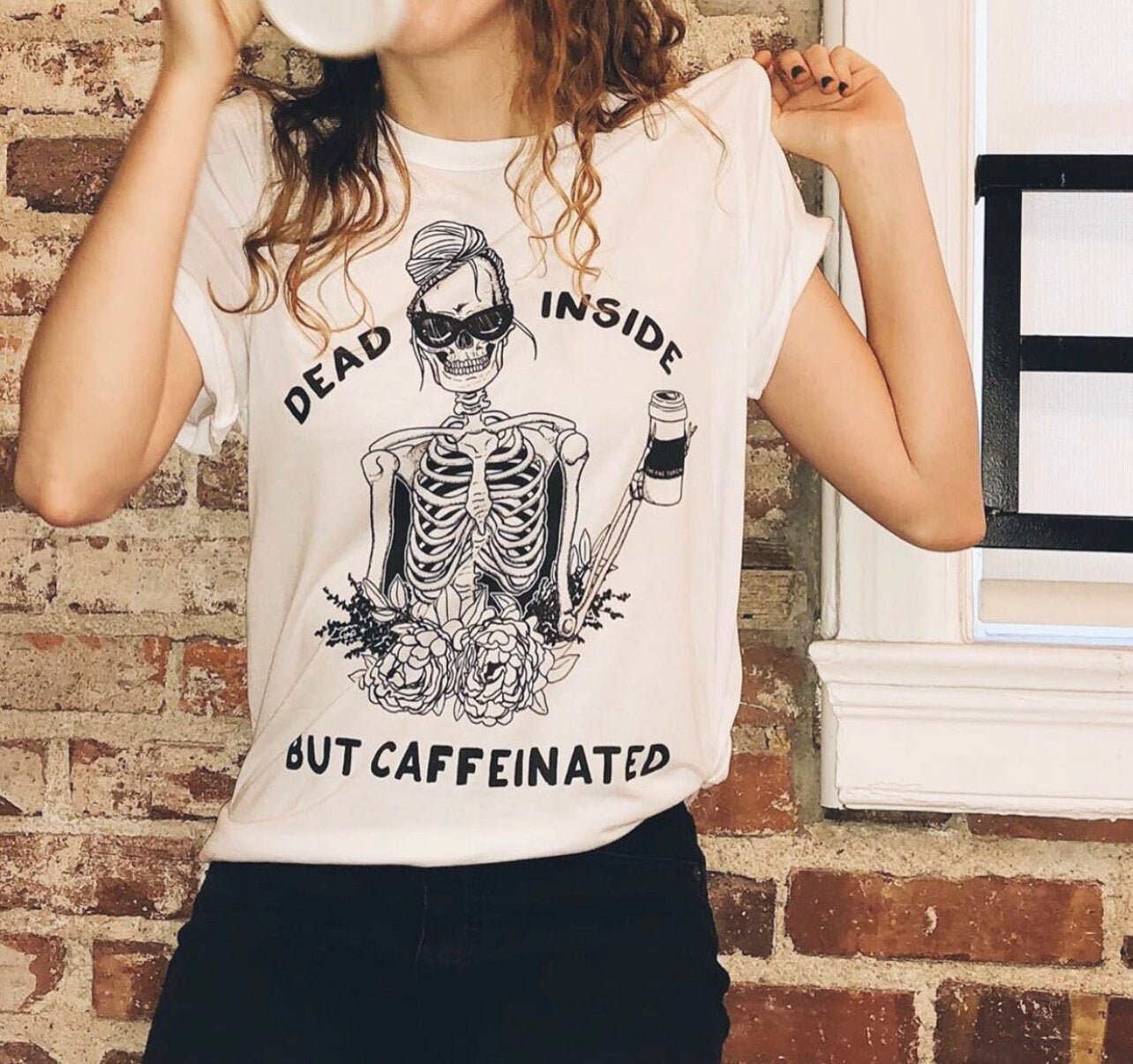 Dead Inside But Caffeinated Coffee Skeleton Shirt Dead Etsy