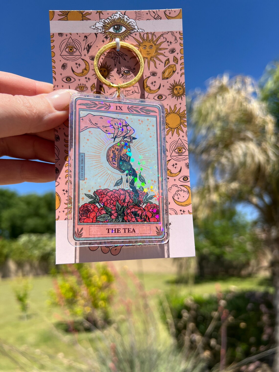 The Tea Tarot Card Holographic Keychain, Funny Tea Tarot Card Keychain ...