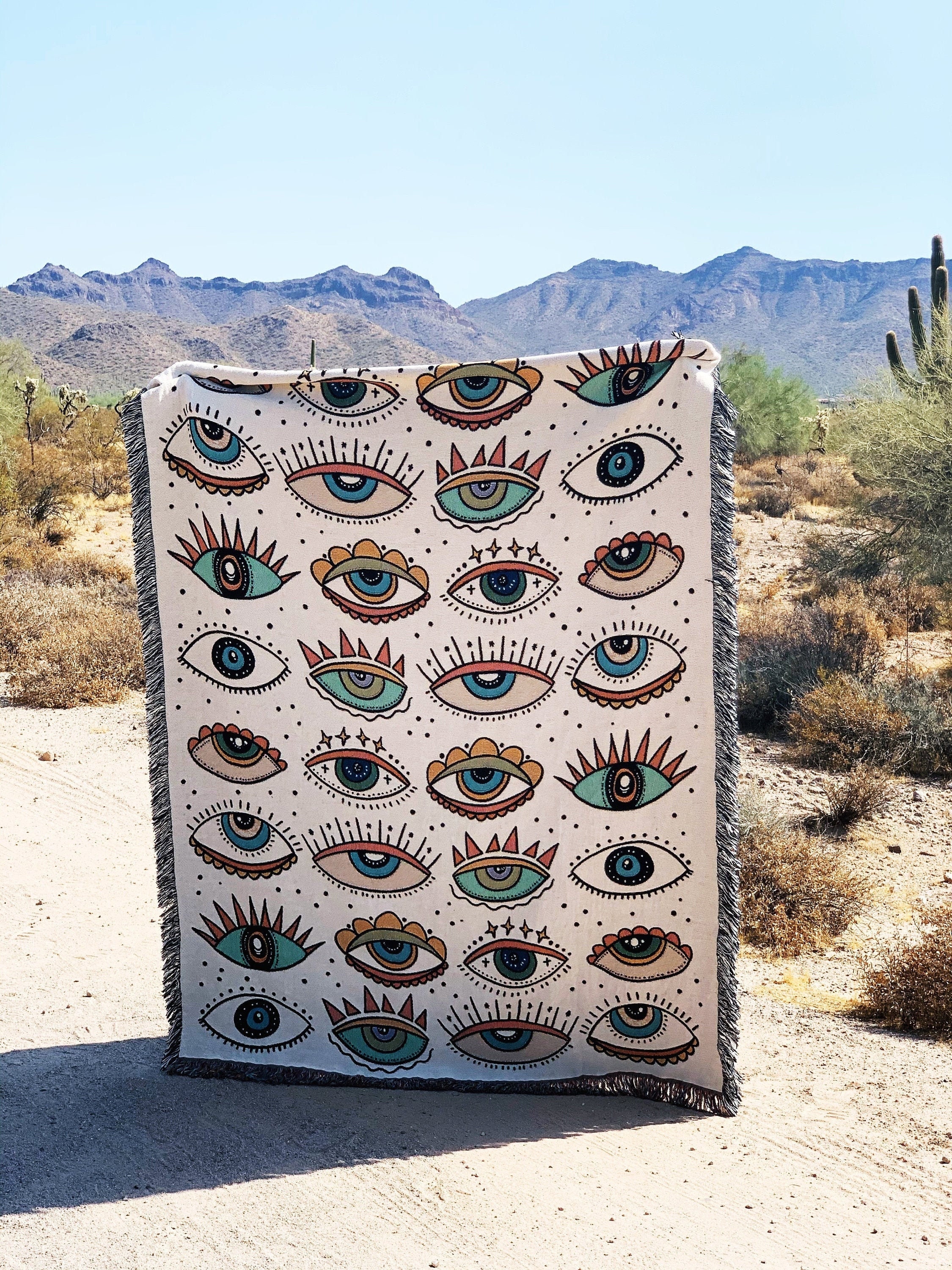 Evil Eye Woven Throw Blanket, Evil Eye Pattern Woven Throw, Mystical ...