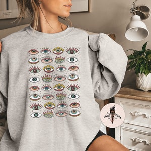 Evil Eye Pattern Pullover, Retro Evil Eye Sweatshirt, Third Eye Pattern ...