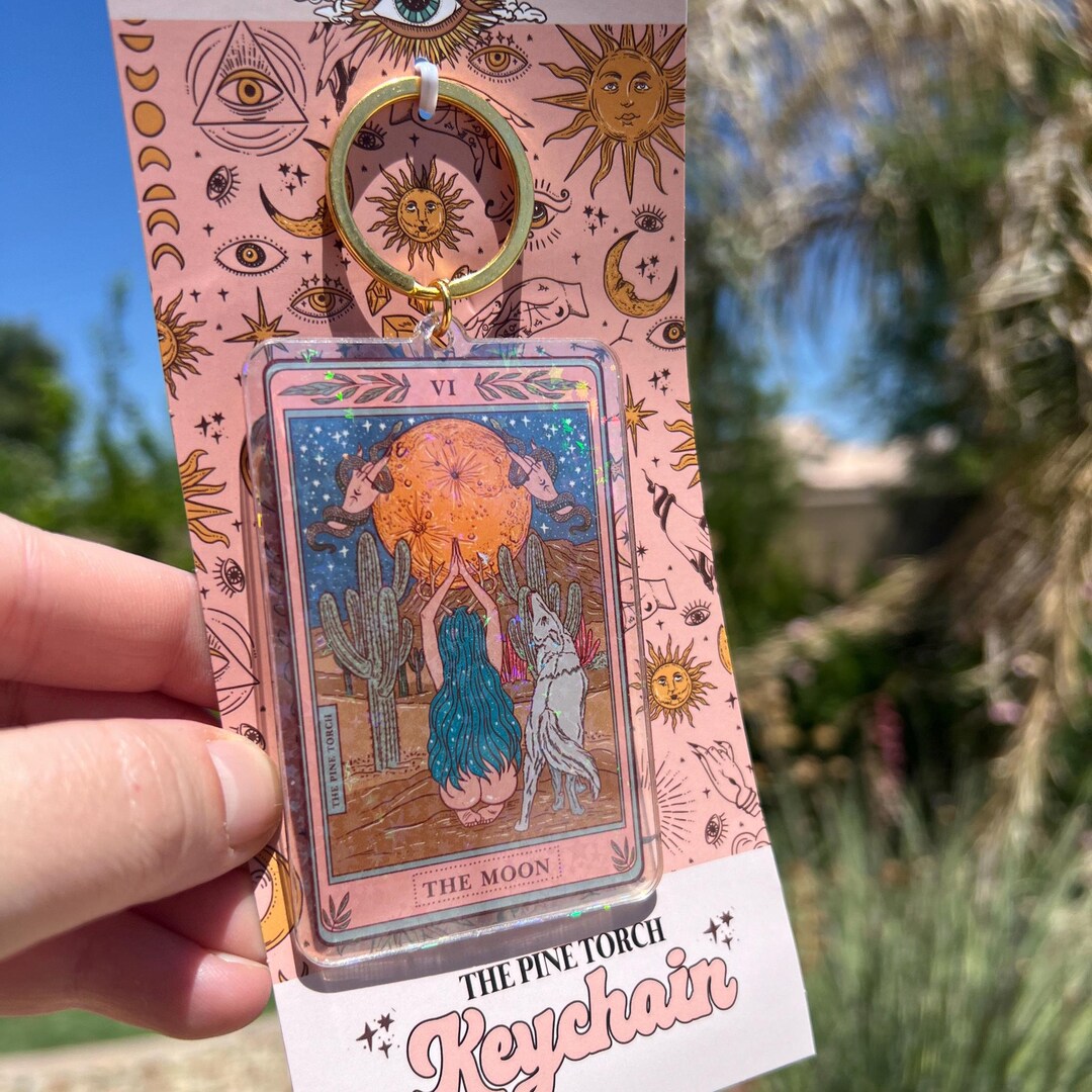 The Moon Tarot Card Holographic Keychain, Witchy Moon Tarot Card ...