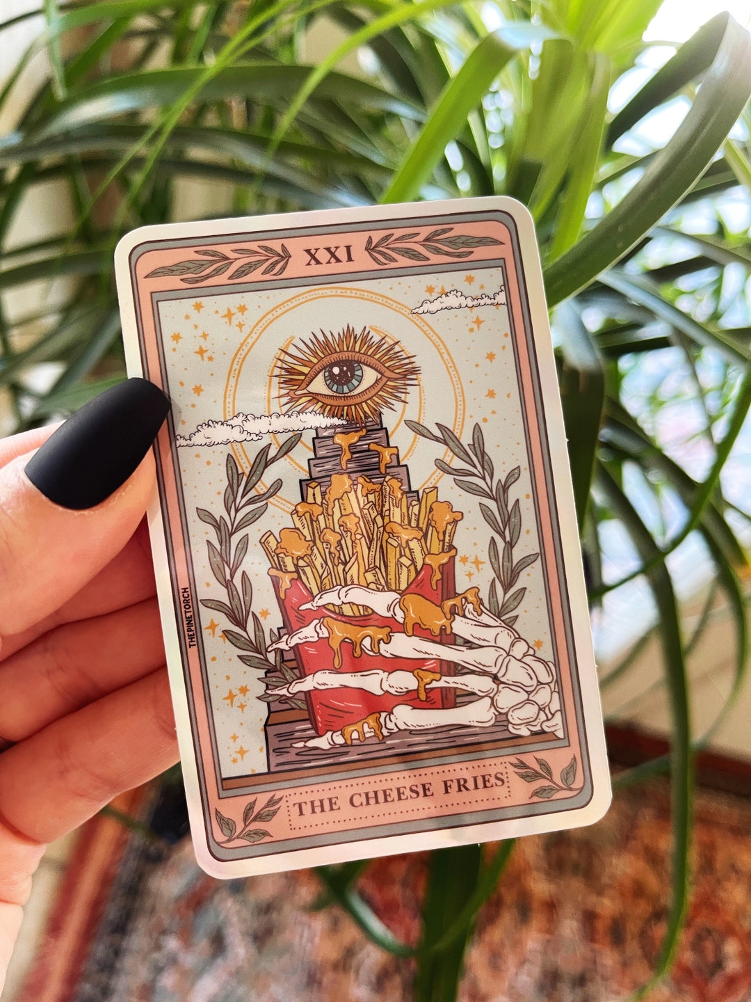 The Cheese Fries Tarot Card Holographic Sticker, Fries Tarot Card ...