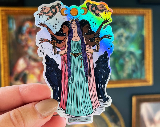 Hecate Triple Goddess Holographic Sticker, Witchy Triple Goddess ...