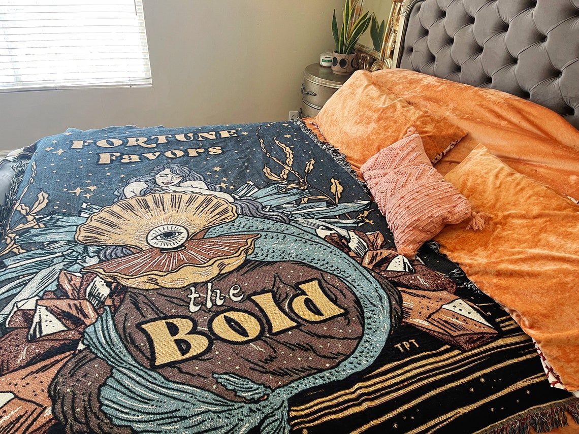 Mermaid Woven Throw Blanket, Fortune Favors the Bold Woven Throw ...
